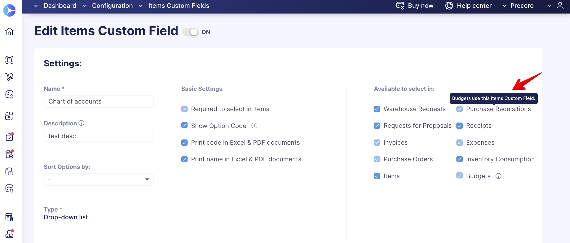 Budget in Purchase Requisitions